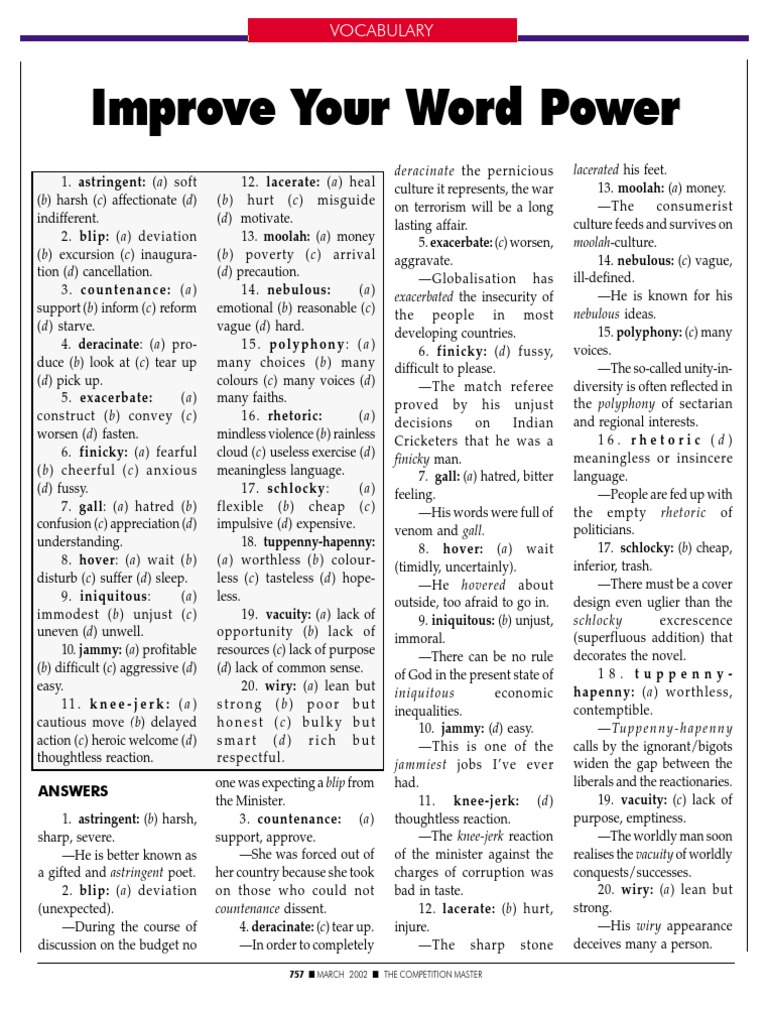 Improve Your Word Power: Deracinate The Pernicious Lacerated His Feet | PDF