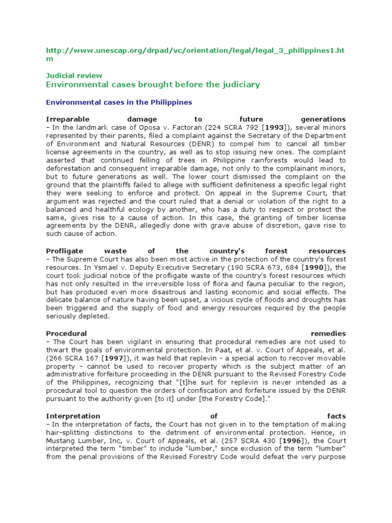 Environmental Cases Brought Before The Judiciary | PDF | Judiciaries ...