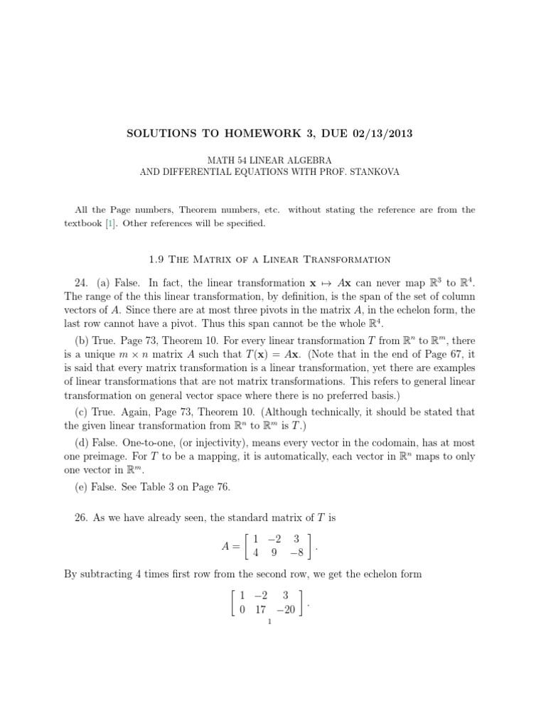 Linear Algebra Solutions | PDF | Matrix (Mathematics) | Determinant