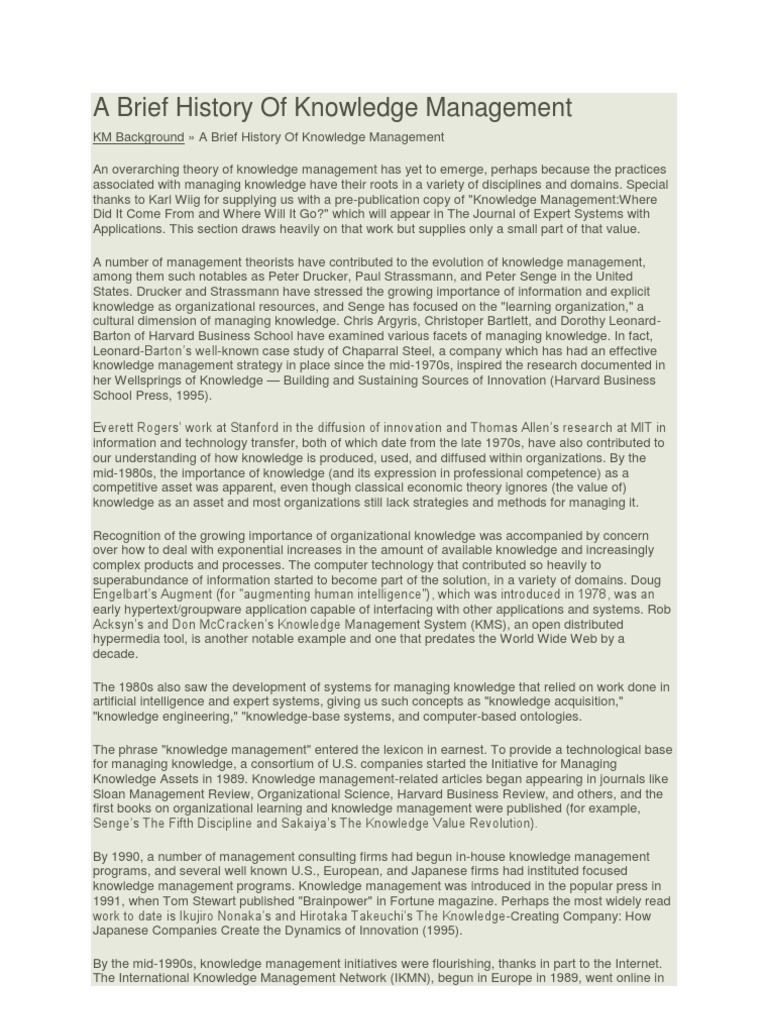 A Brief History of Knowledge Management | PDF | Knowledge Management ...