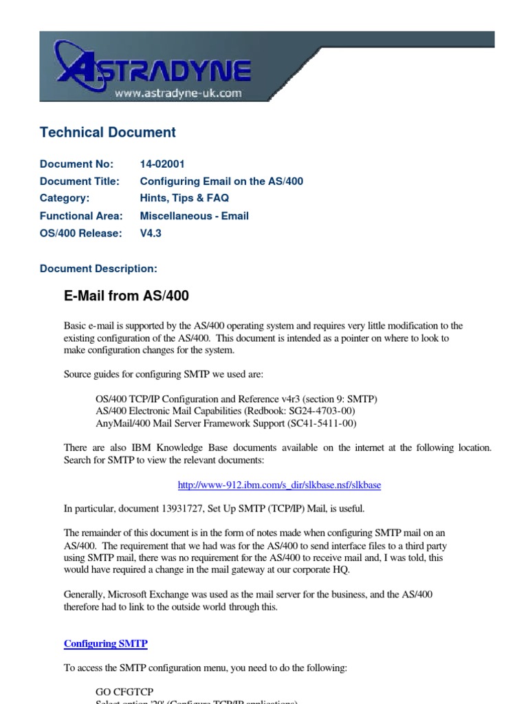 Configuring AS400 For Emails | PDF | Internet Architecture | Internet Standards