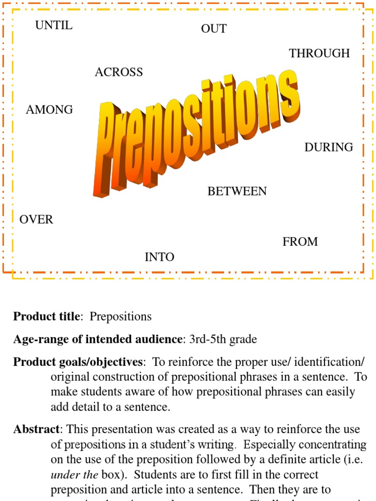 Preposition Teaching Presentation | PDF | Preposition And Postposition ...