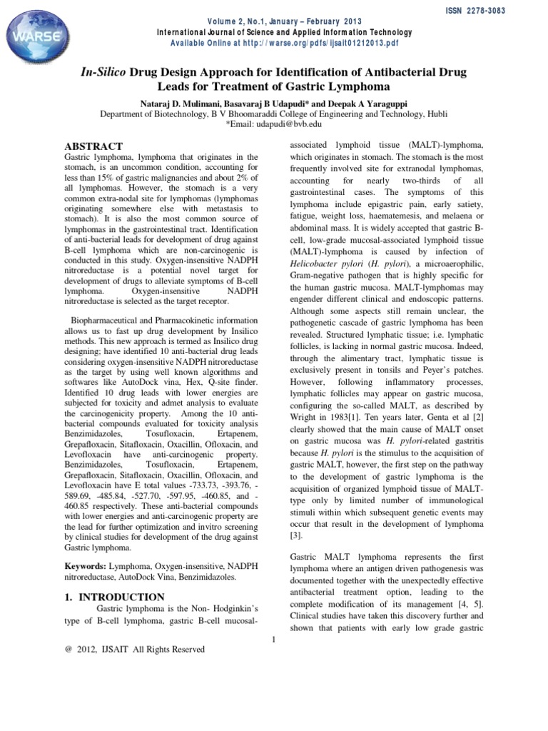 In-Silico Drug Design Approach For Identification of Antibacterial Drug ...
