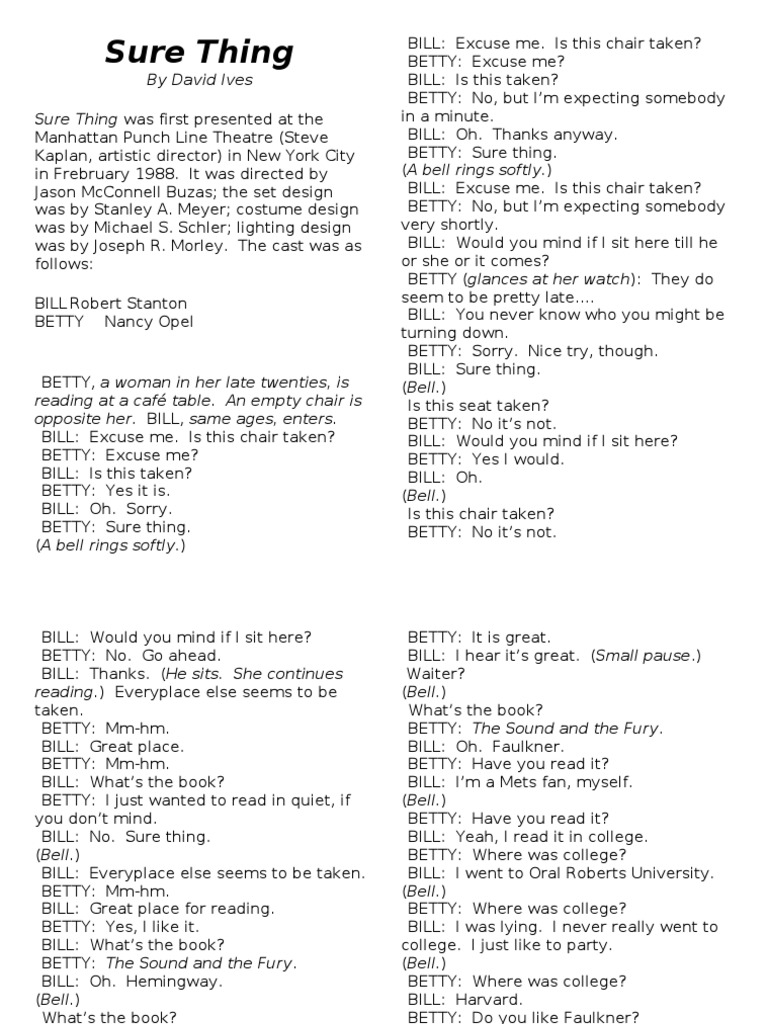 Sure Thing: by David Ives Sure Thing Was First Presented at The | PDF ...