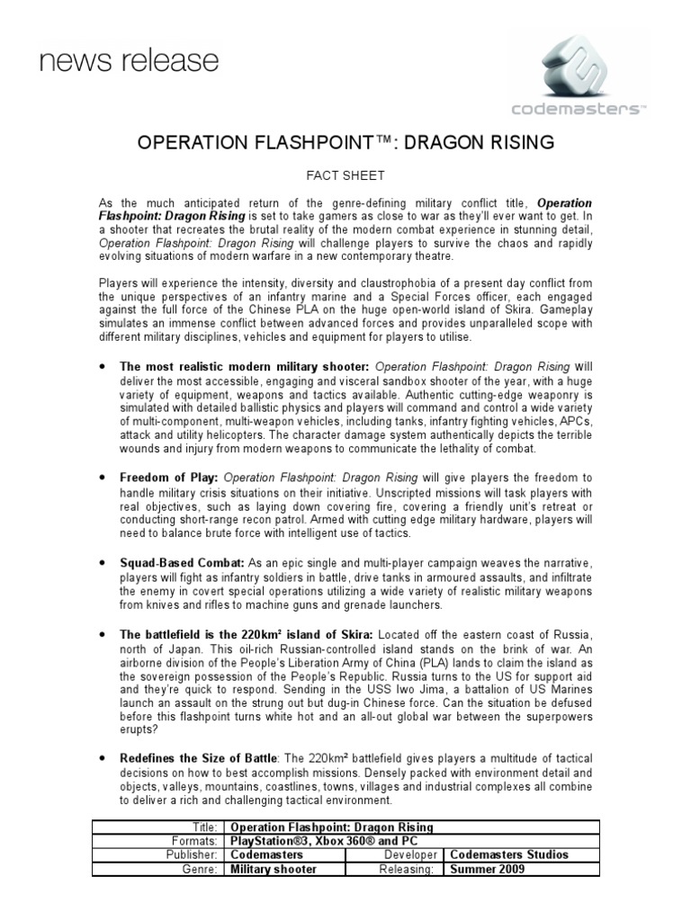 Operation Flashpoint (OFP2) Fact Sheet (FEB - 09) | PDF | International ...
