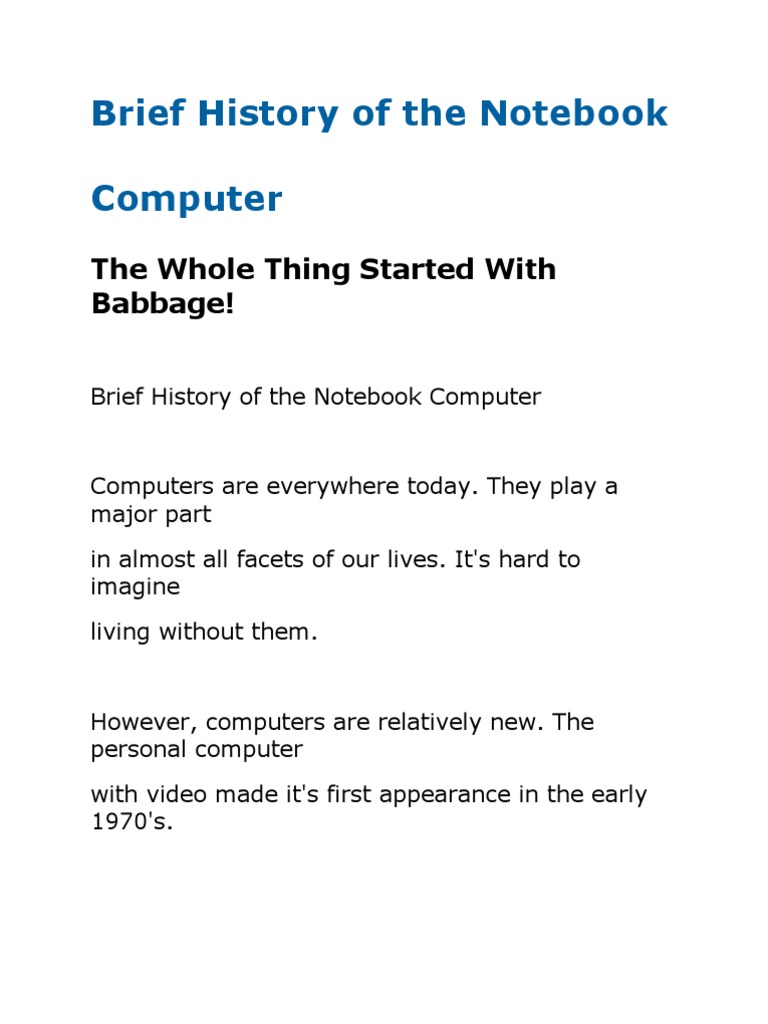 Brief History of The Notebook | PDF | Ibm Pc Compatibles | Laptop