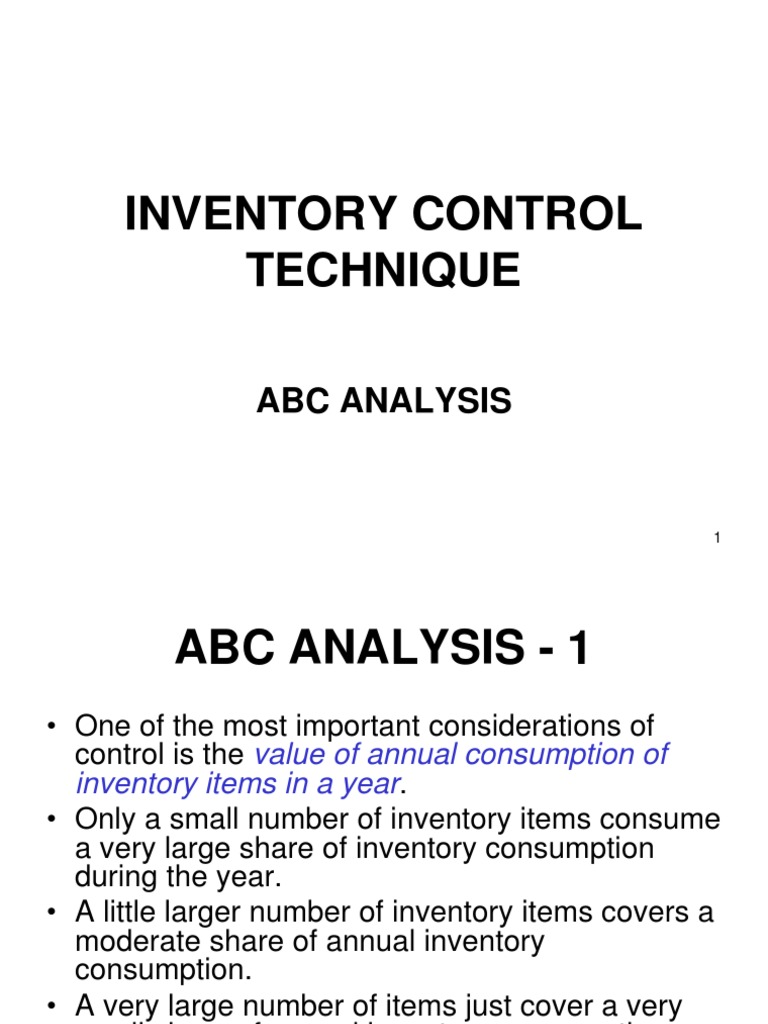 Inventory Control Technique: Abc Analysis | PDF | Inventory | United ...