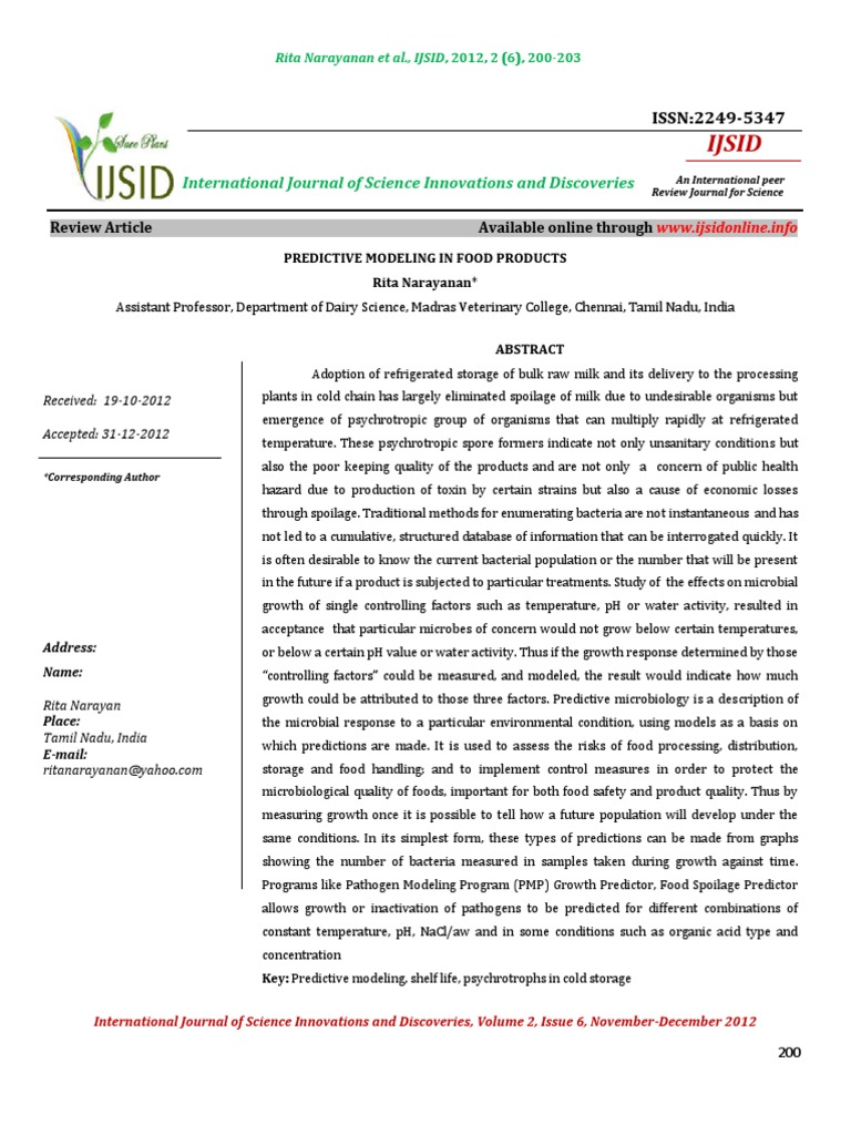 Predictive Microbiology in Food Safety | PDF | Microorganism | Prediction