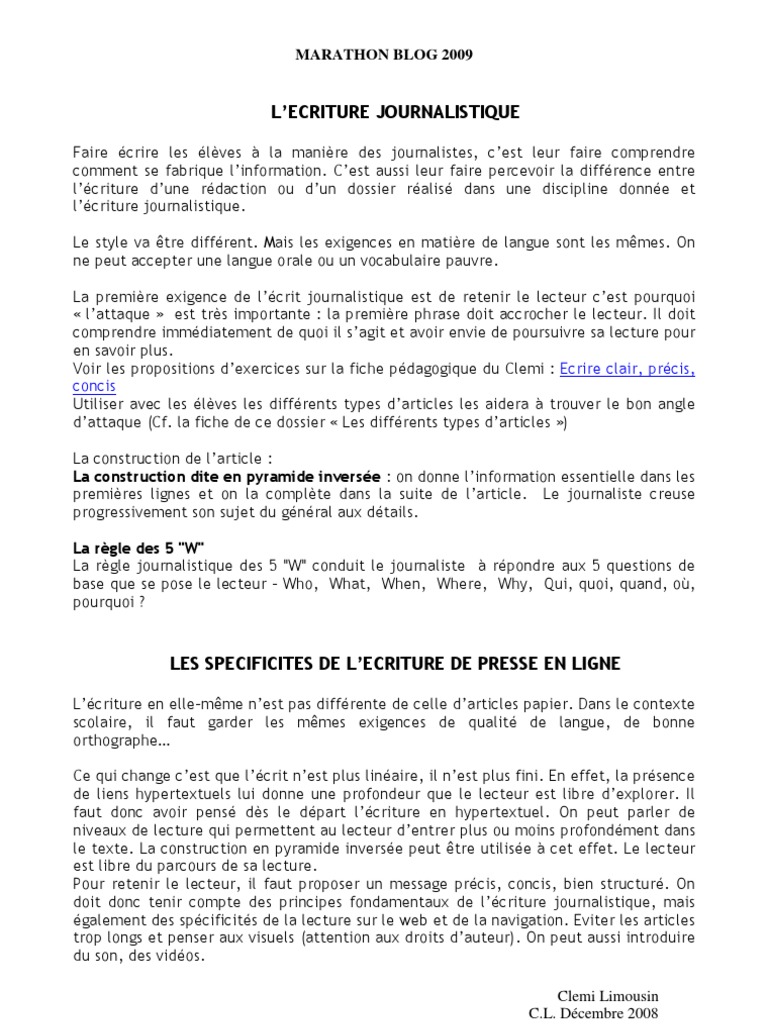 L'écriture journalistique | Journalisme | Écriture