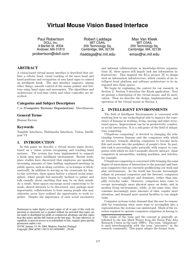 Vision Based Interface | PDF | Touchscreen | Scheduling (Computing)