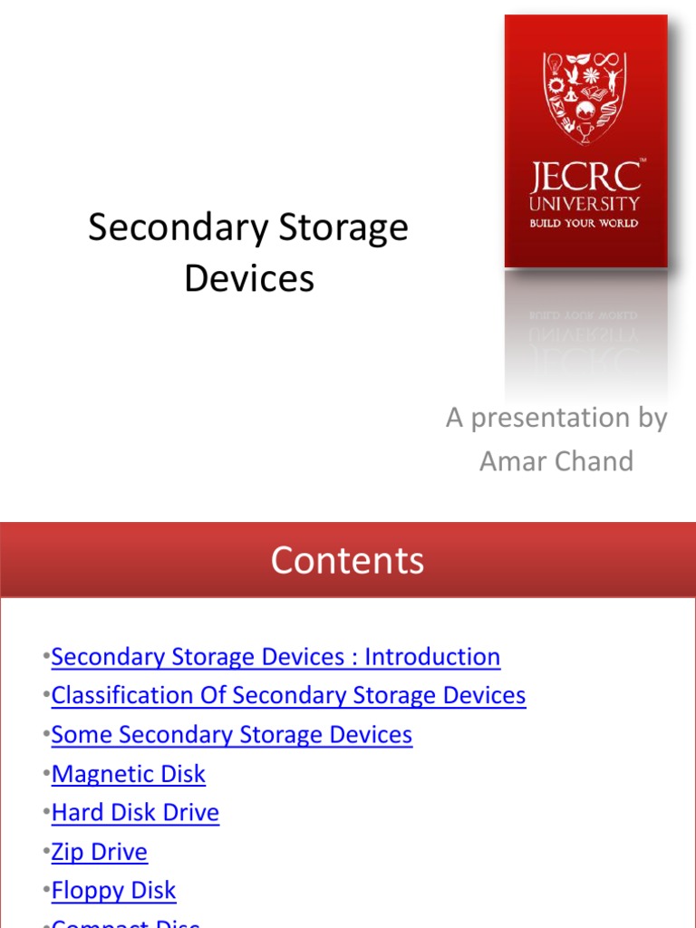 Secondary Storage Devices: A Presentation by Amar Chand | PDF | Disk Storage | Computer Data Storage