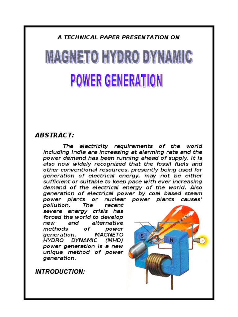 Magneto Hydro Dynamic Power Generation | PDF | Electricity Generation ...