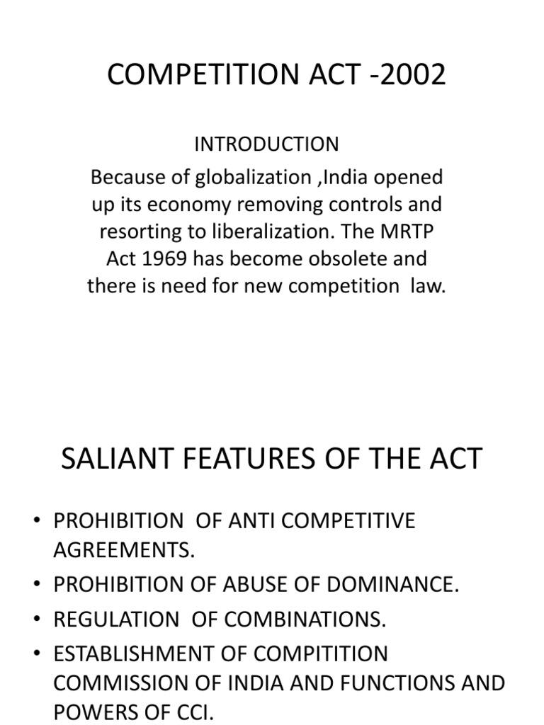 Competition Act - 2002 | PDF | Monopoly | Mergers And Acquisitions