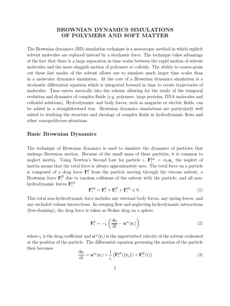 Brownian Dynamics Handbook | PDF | Brownian Motion | Polymers