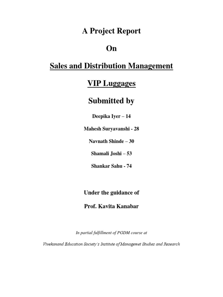 A Project Report On Sales and Distribution Management VIP Luggages ...