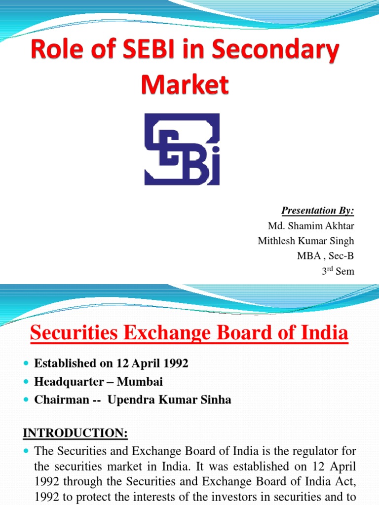 Role of SEBI in Secondary Market | Securities (Finance) | Secondary Market
