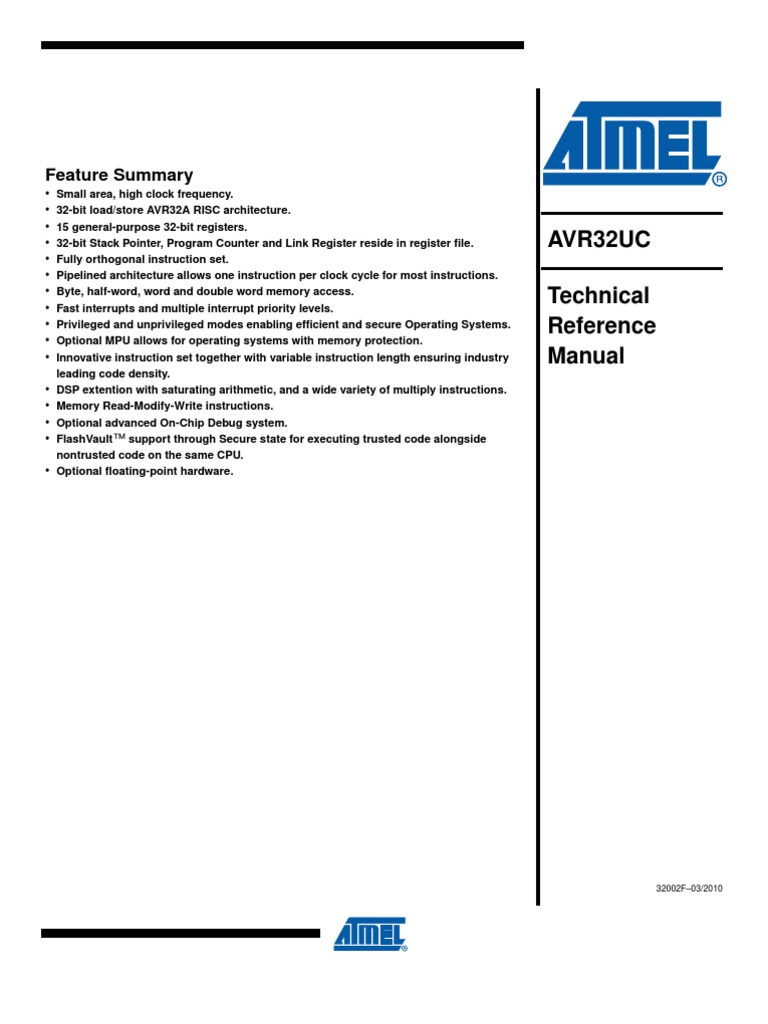 Avr32Uc Technical Reference Manual: Feature Summary | PDF | Instruction Set | Central Processing ...