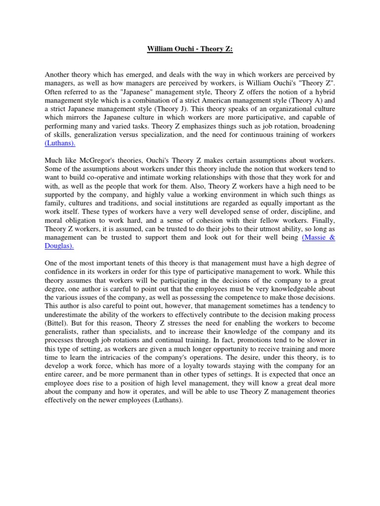 William Ouchi Z Theory | PDF | Employment | Behavioural Sciences