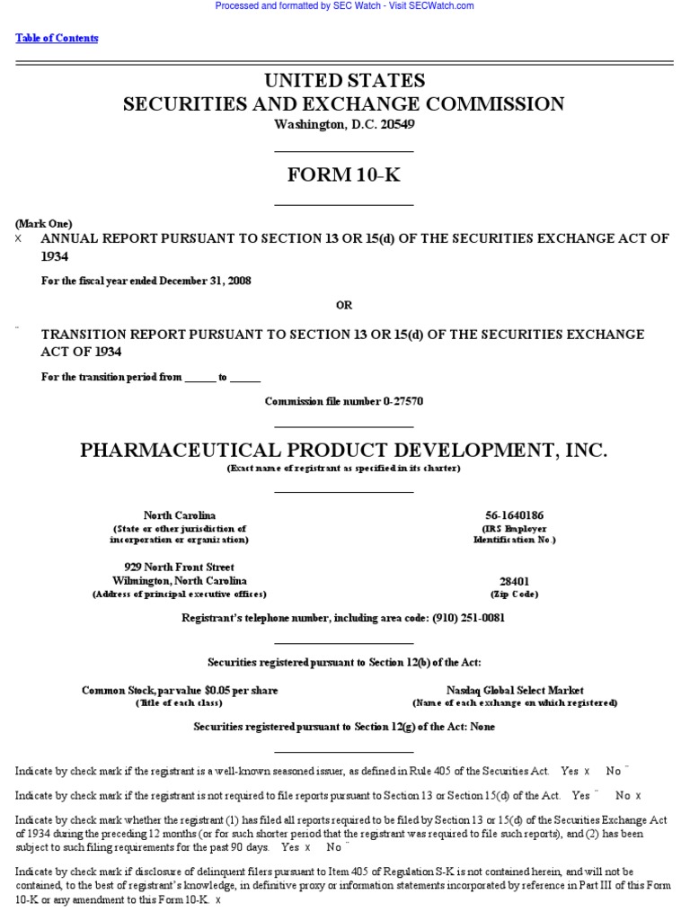PHARMACEUTICAL PRODUCT DEVELOPMENT INC 10-K (Annual Reports) 2009-02-24 ...
