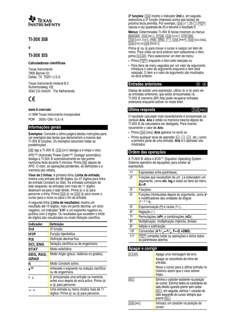 User Guide TI-30X IIB-Pt | PDF | Fração (Matemática) | Exponenciação
