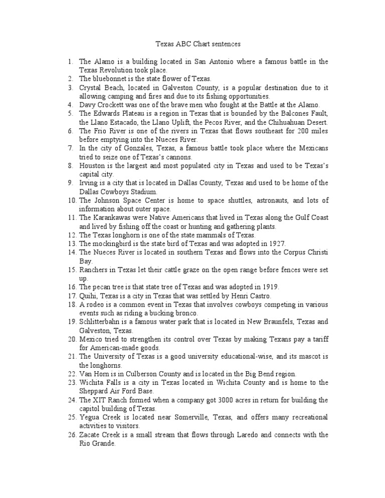 ABC Chart Sentences | PDF | Texas | Western United States