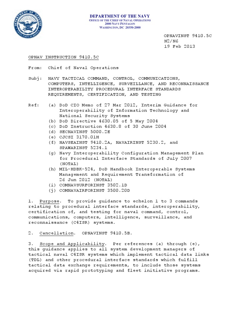 Navy C4ISR Procedures Interface Standards Opnav-9410-5c | PDF ...