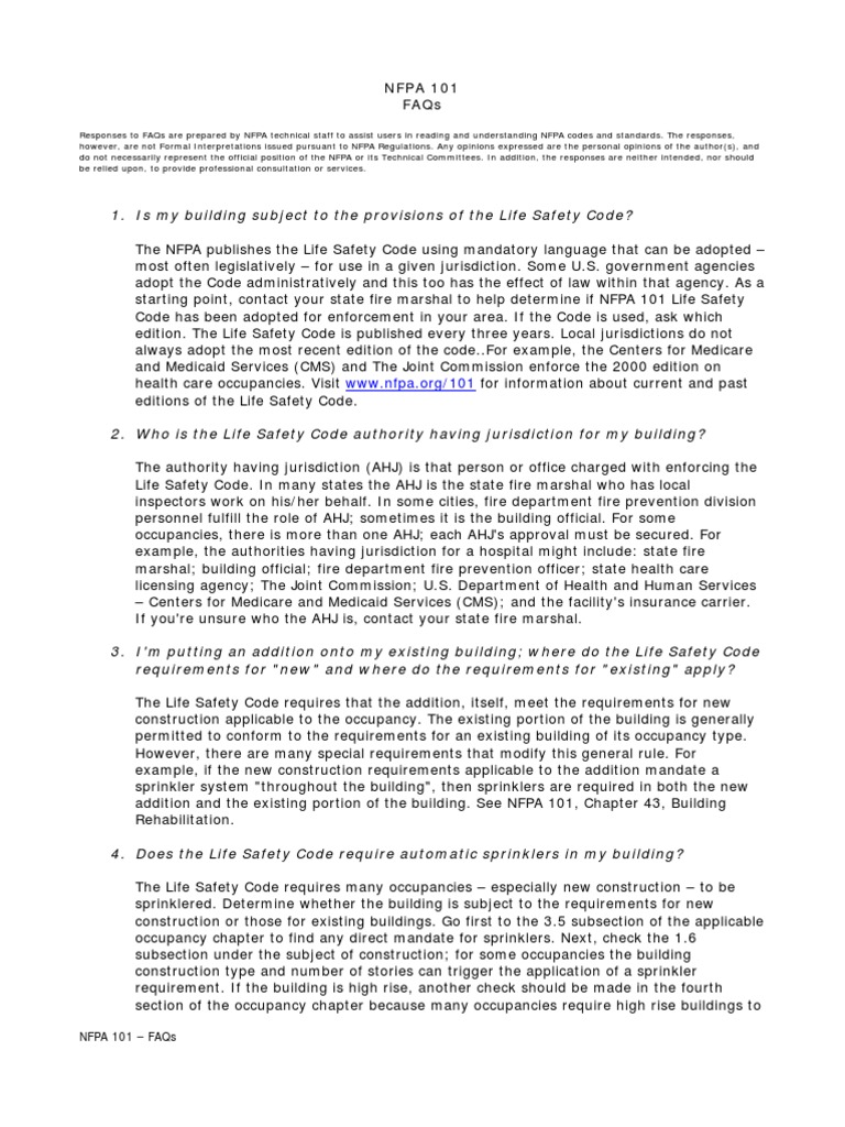 NFPA 101 FAQs and Guidance | PDF