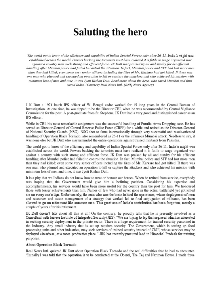 Saluting The Hero: About Operation Black Tornado | PDF | National ...