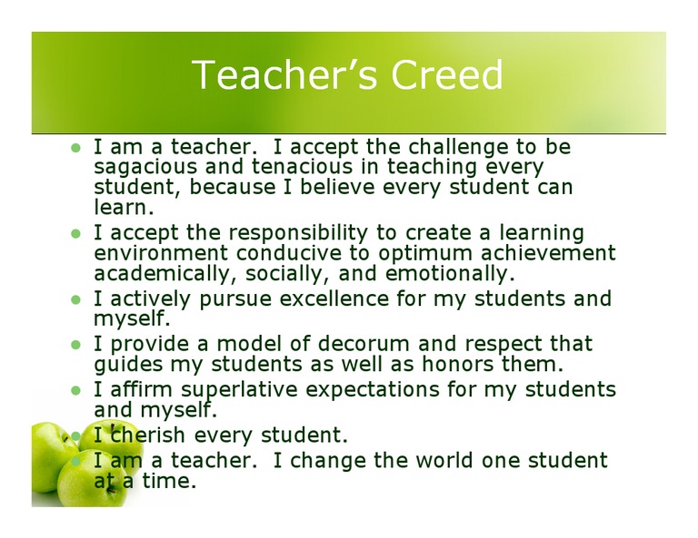 Teachers Creed | PDF | Behavior Modification | Learning