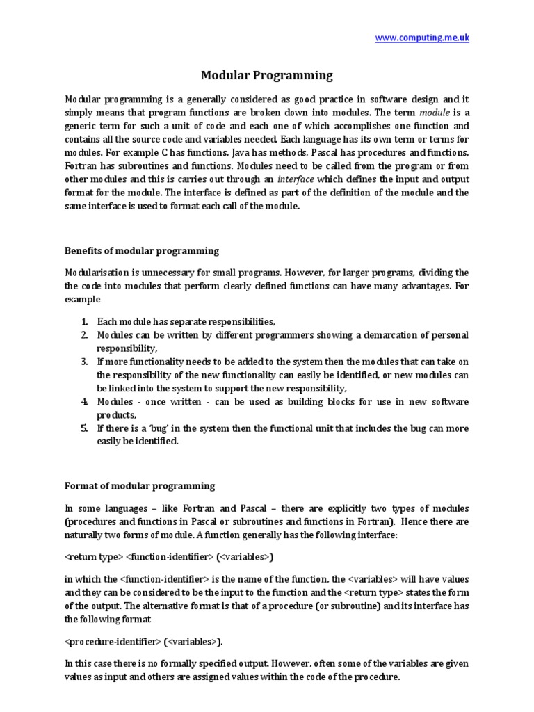 Modular Programming | Download Free PDF | Modular Programming | Subroutine Modular Programming | Download Free PDF | Modular Programming | Subroutine
