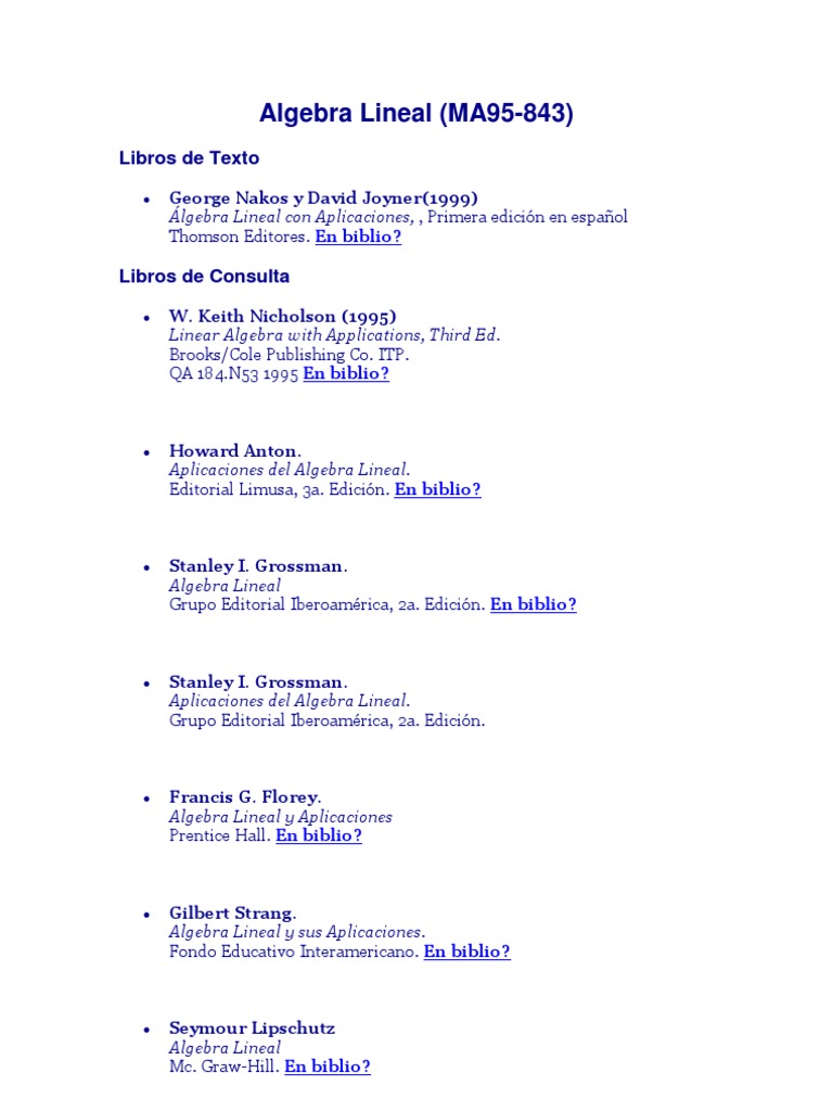 Libros de Álgebra Lineal Disponibles | PDF