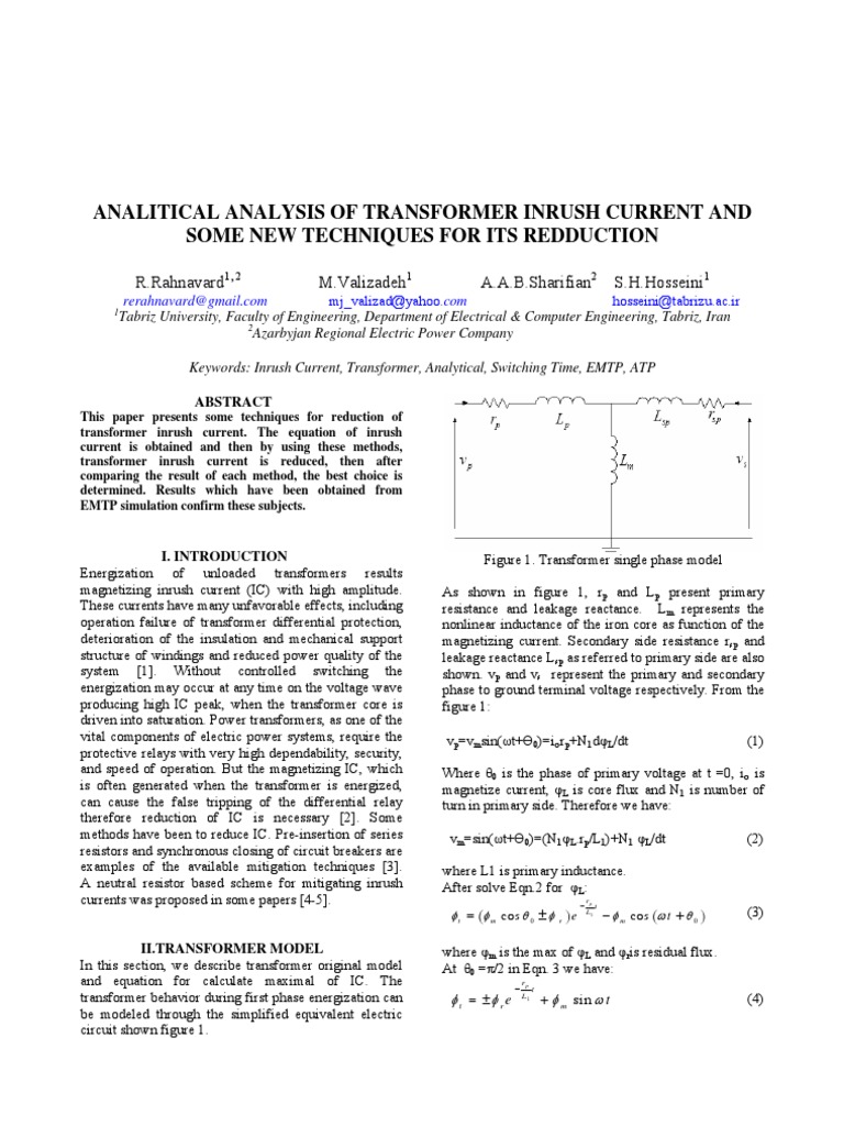 Transformer Inrush Current Reduction Techniques | PDF | Inductance | Transformer