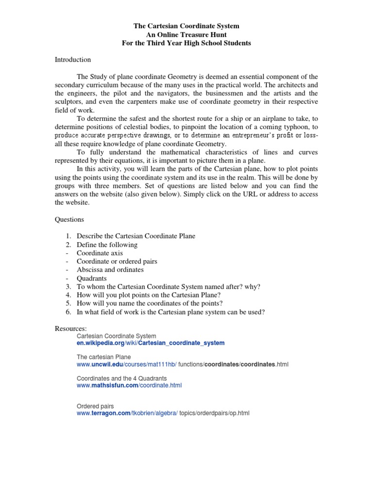 The Cartesian Coordinate System Pdf Cartesian Coordinate System Analytic Geometry