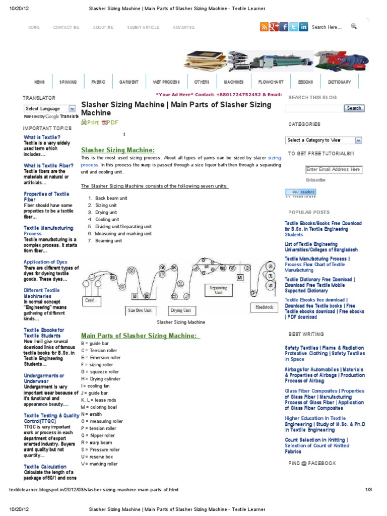 Slasher Sizing Machine - Main Parts of Slasher Sizing Machine - Textile Learner | PDF