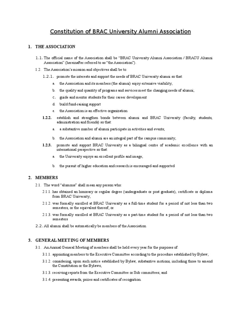 Constitution of BRAC University Alumni Association | PDF | Committee ...
