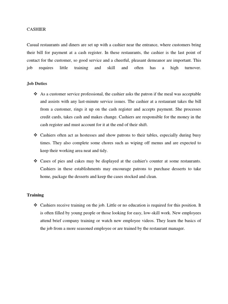 Cashier | PDF | Restaurants | Cashier
