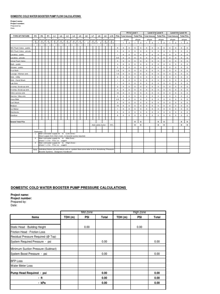 Domestic Cold Water Booster Pump Sizing Calculations for a Multi-Level ...