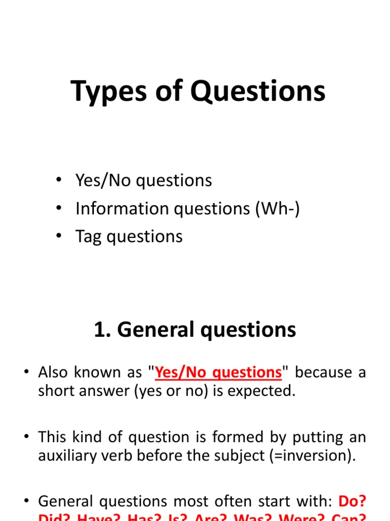 Types of Questions | PDF | Question | Syntax