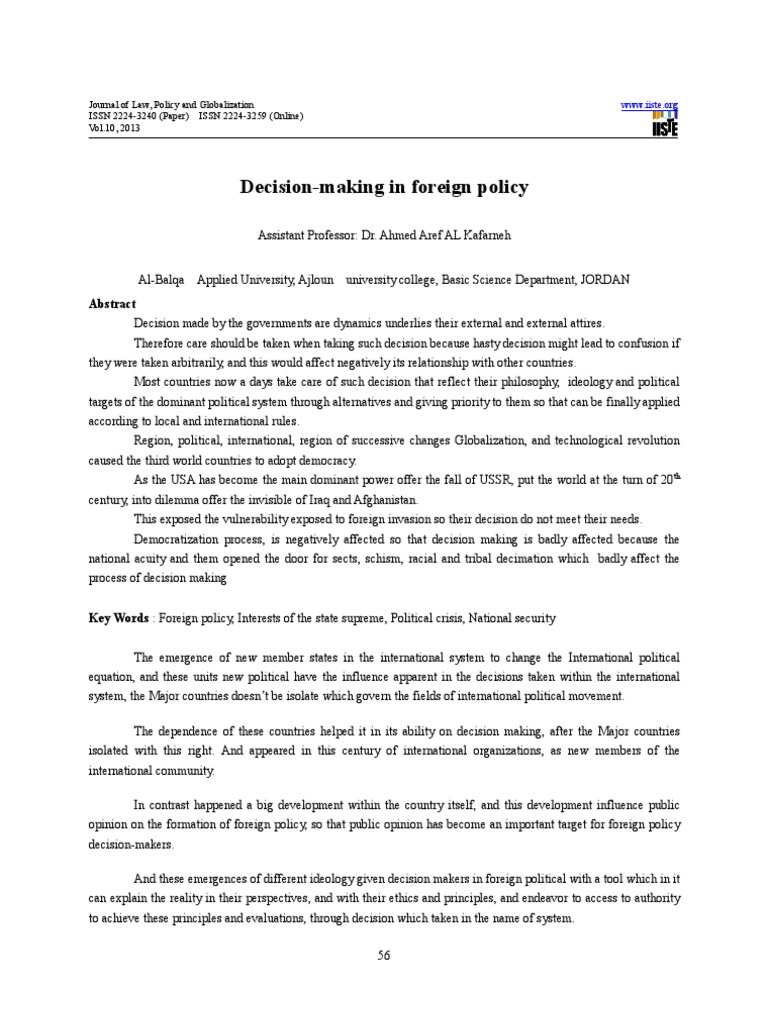 Decision-Making in Foreign Policy | PDF | Decision Making | Policy