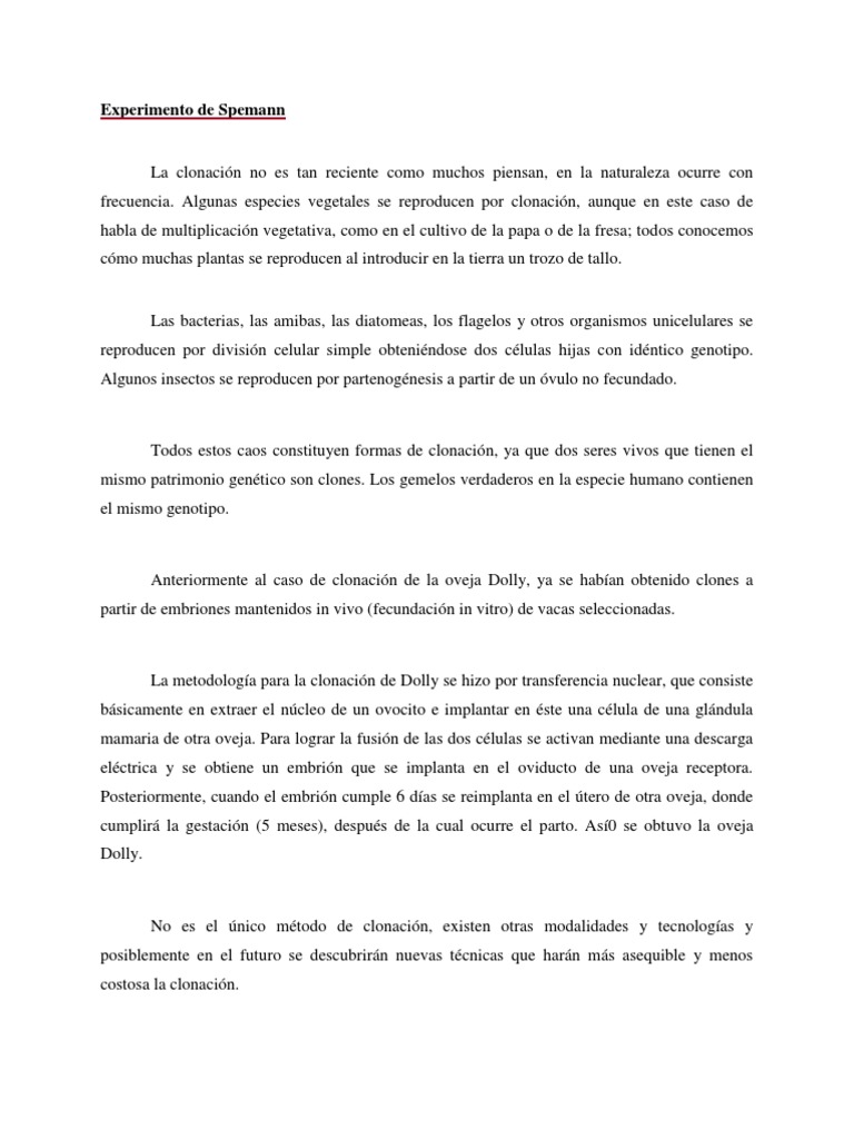 Experimento de Spemann | PDF | Clonación | Reproducción