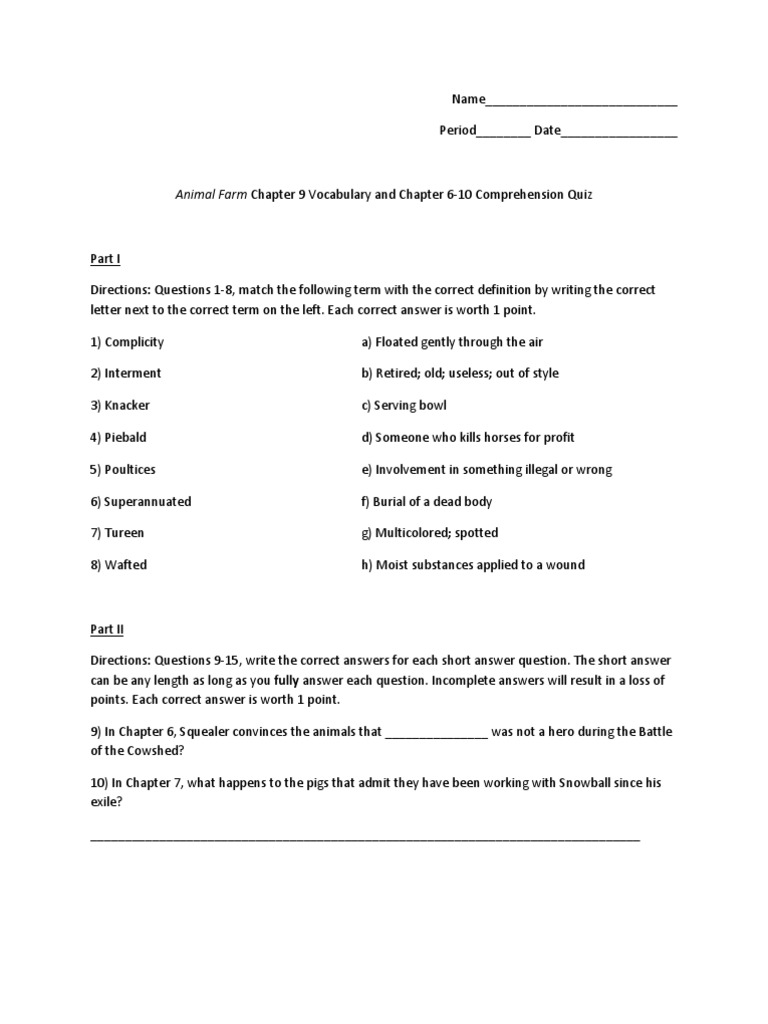 Animal Farm Chapter 9 Quiz | PDF
