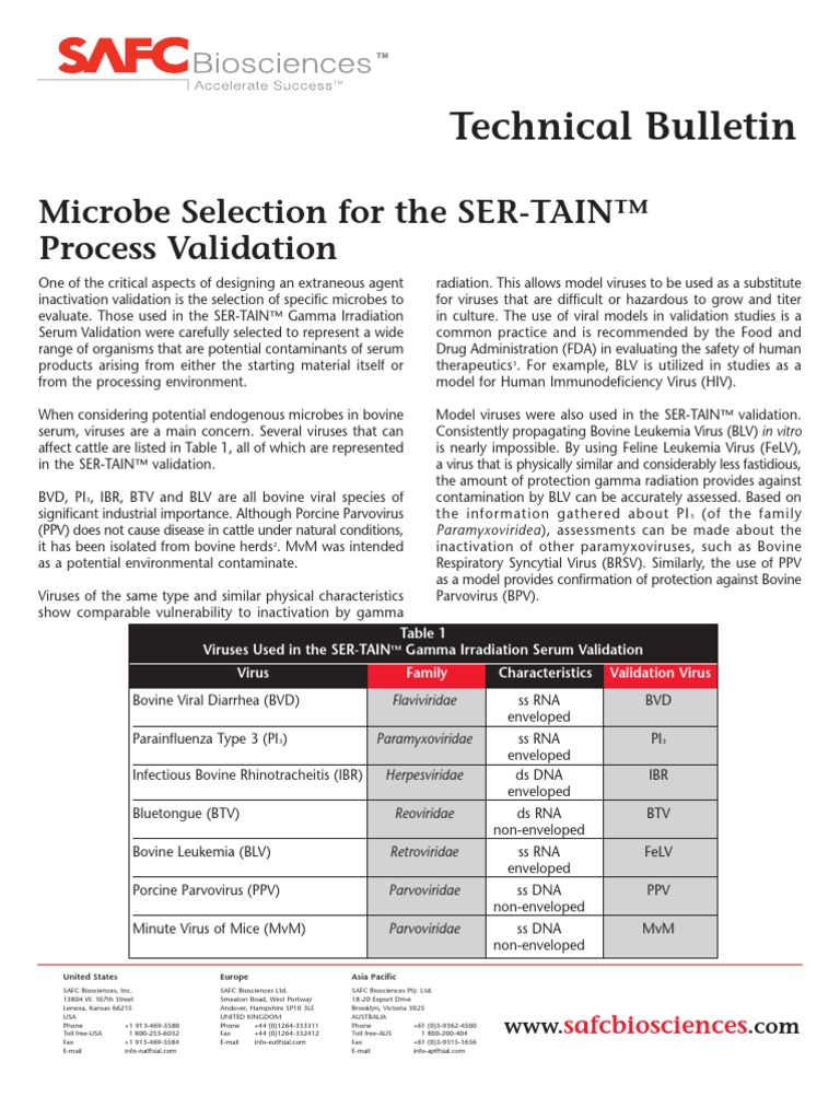 SAFC Biosciences - Technical Bulletin - Microbe Selection For The SER-TAIN™ Process Validation ...