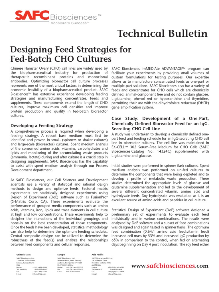 SAFC Biosciences - Technical Bulletin - Designing Feed Strategies For Fed-Batch CHO Cultures ...