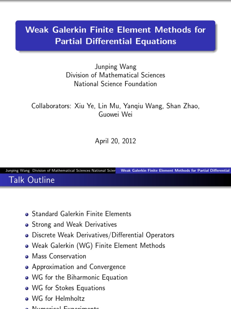 Weak Galerkin Finite Element Methods For Partial Differential Equations ...