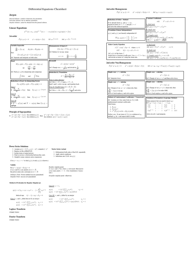 General Cheat Sheet | PDF | Differential Equations | Mathematical Concepts