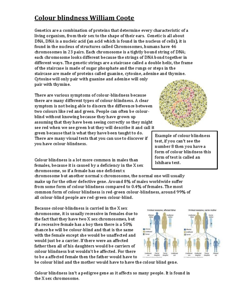 Colour Blindness Genetics Disease Assignment | PDF | Dna | Genetics
