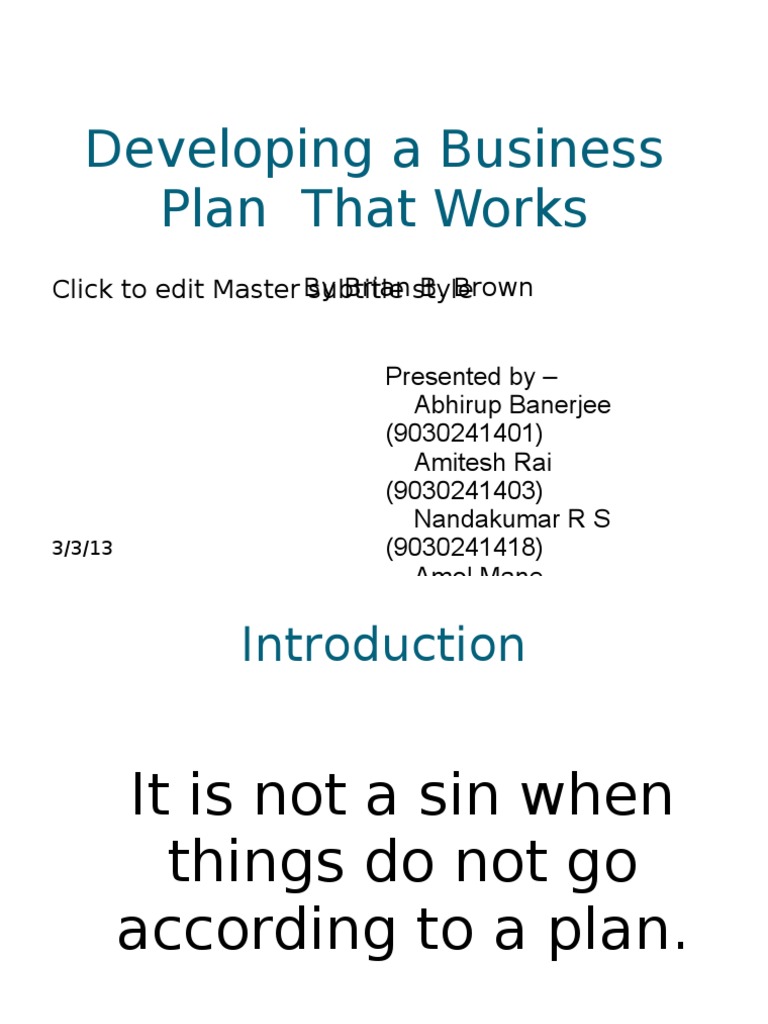 Developing A Business Plan That Works | PDF