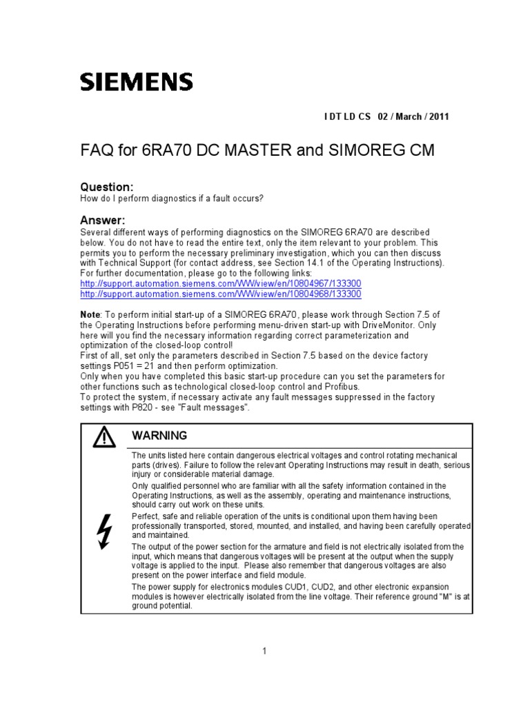 FAQ 6RA70 Fault Diagnostics en | PDF | Relay | Parameter (Computer Programming)