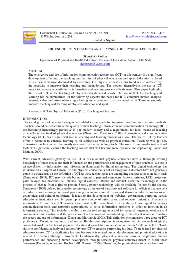 The Use of Ict in Teaching and Learning of Physical Education | PDF ...
