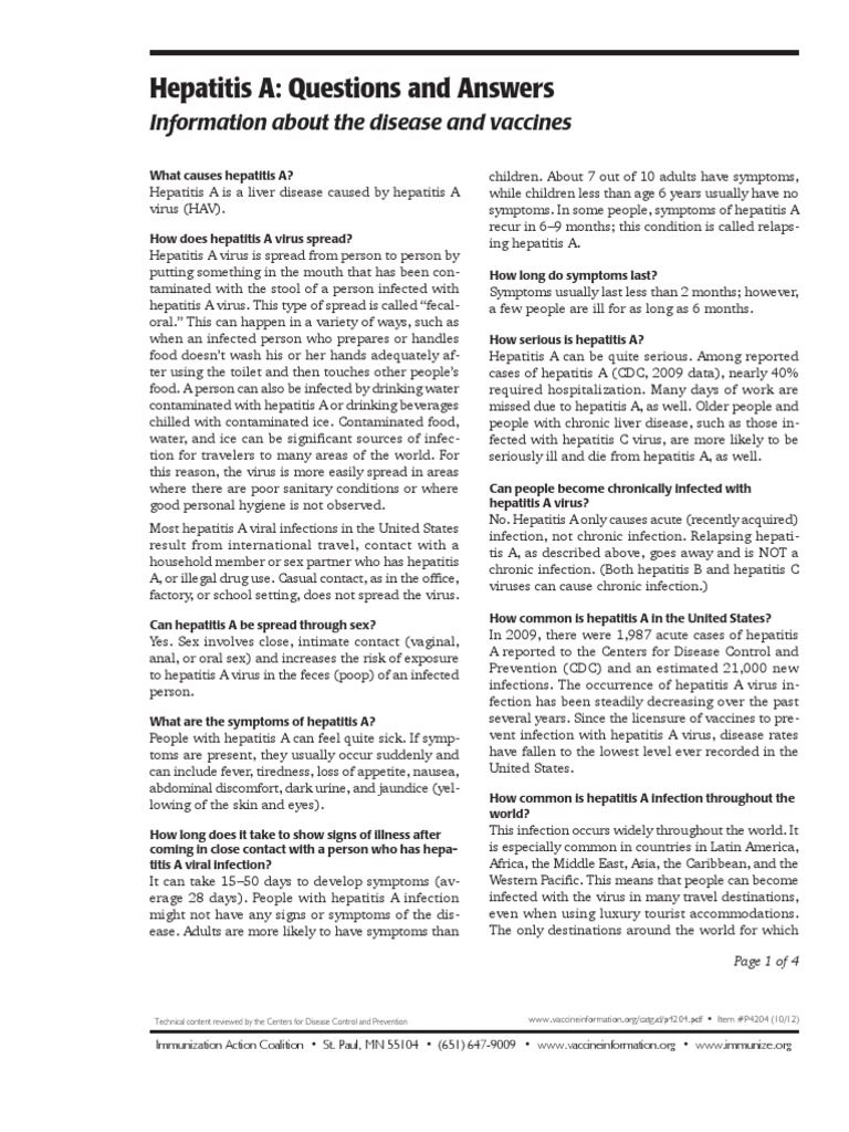 Hepatitis A: Questions and Answers: Information About The Disease and ...